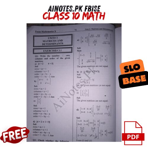 Class 10 Maths Notes PDF Federal Board (FBISE) - Ai Notes